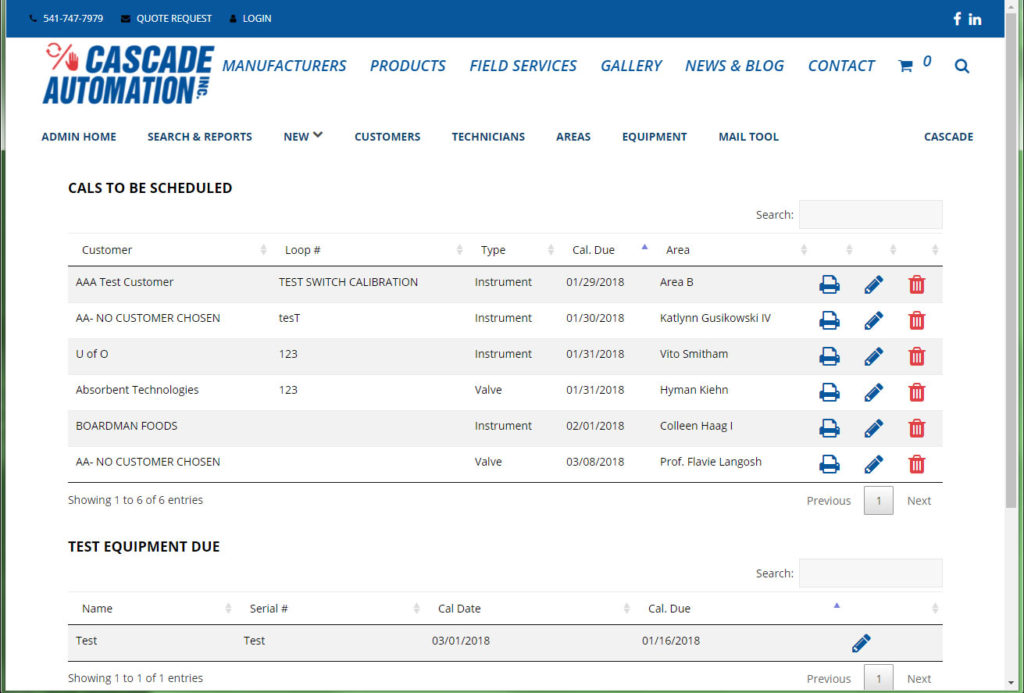 Instrument Calibrations Cascade Automation