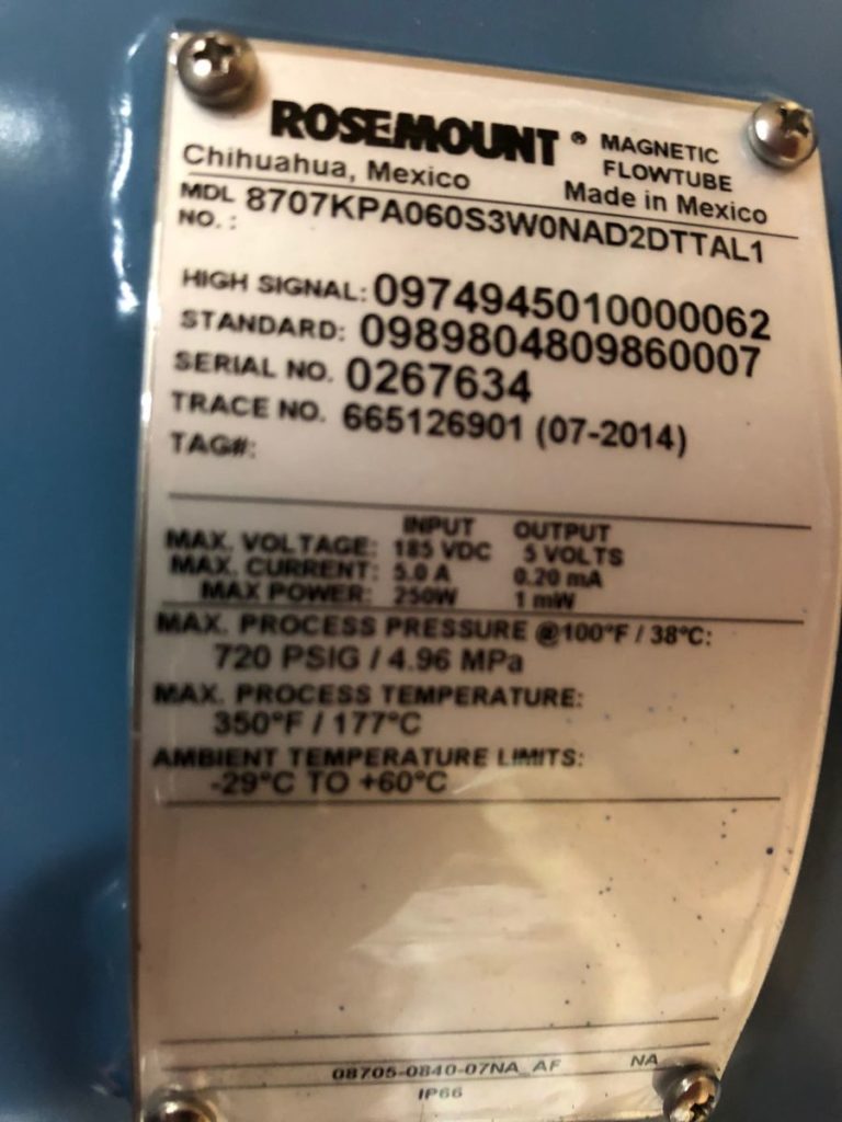 Rosemount 8707KPA060S3W0NAD2DTTAL1 6in. CL300 Magnetic Flowmeter ...